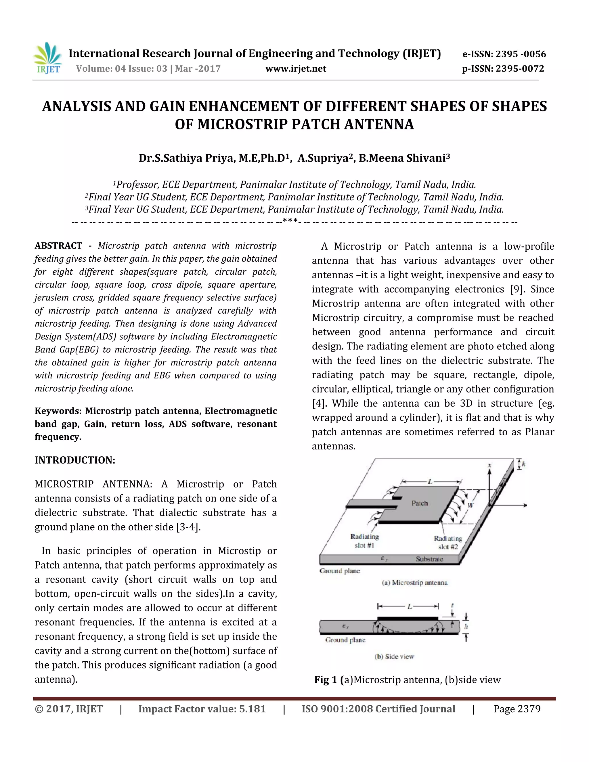 Analysis and Gain Enhancement of Different Shapes of Shapes of Microstrip Patch Antenna | PDF ...