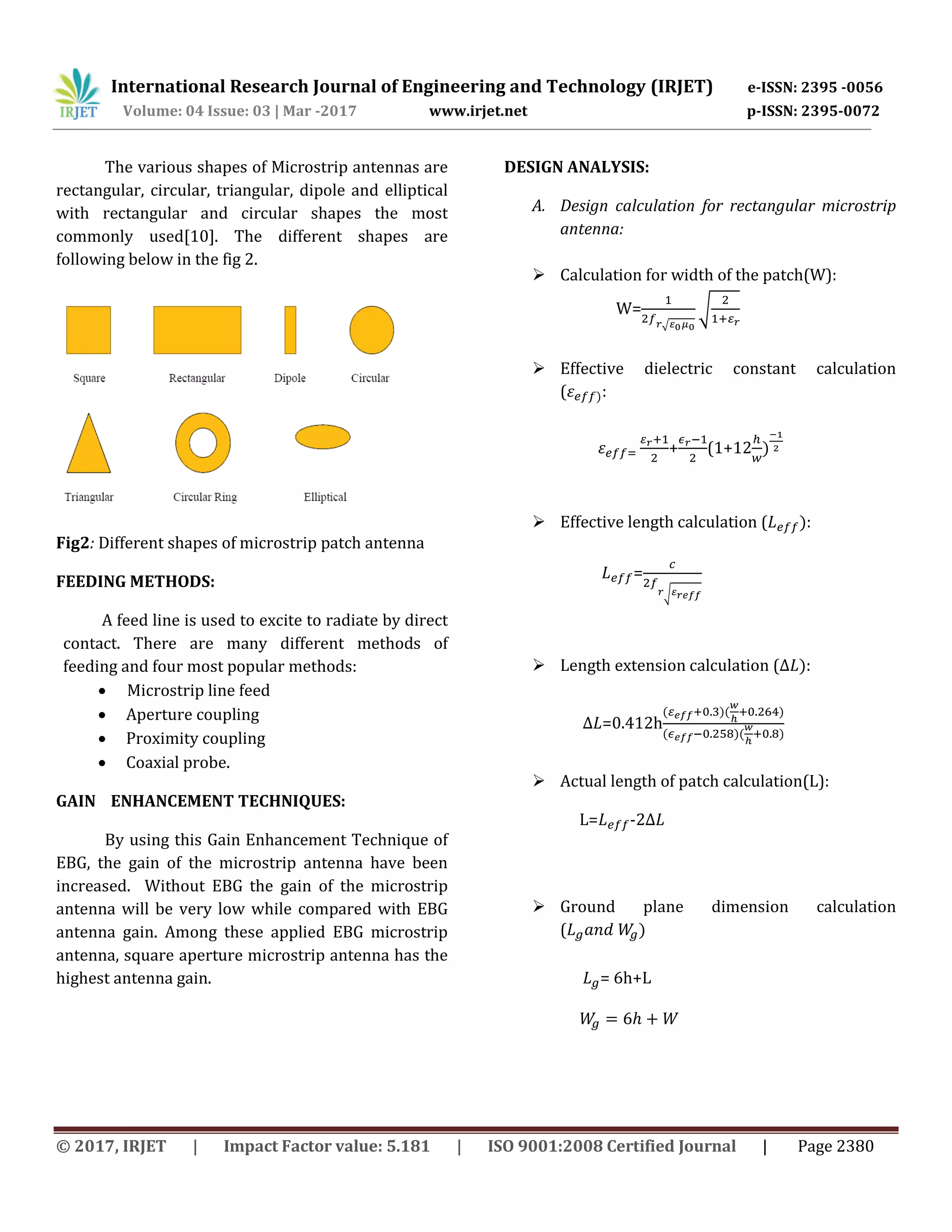 Analysis and Gain Enhancement of Different Shapes of Shapes of Microstrip Patch Antenna | PDF ...