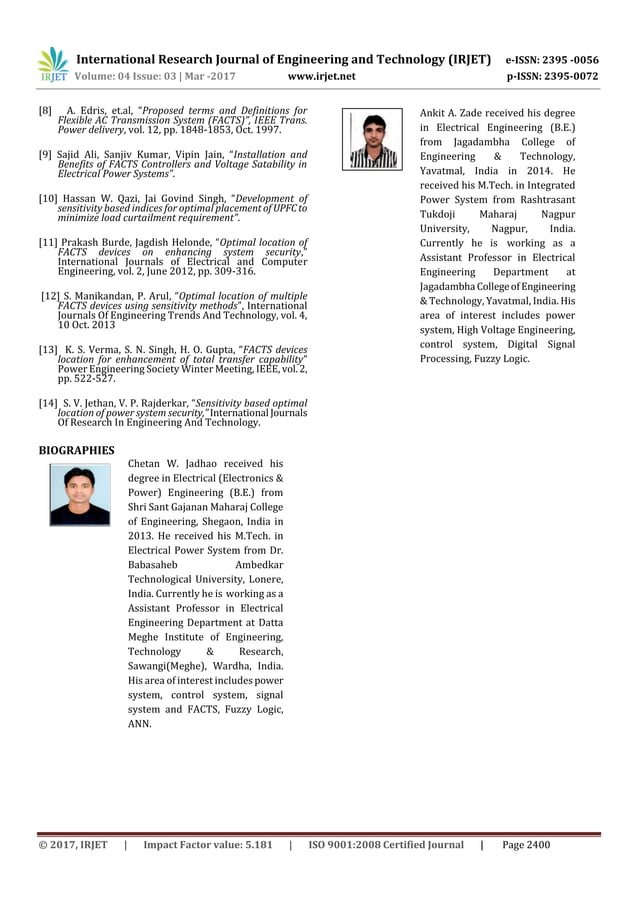 Facts Devices Placement using Sensitivity Indices Analysis Method | PDF