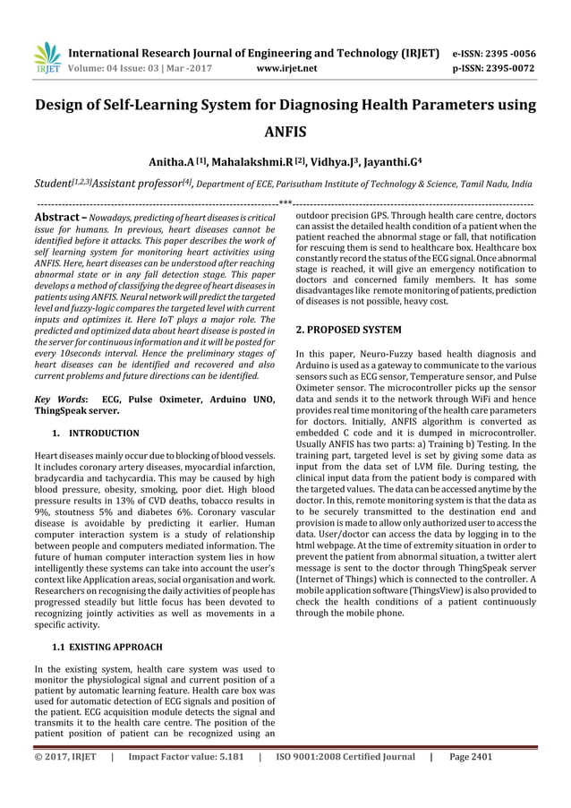 Design of Self-Learning System for Diagnosing Health Parameters using ANFIS | PDF