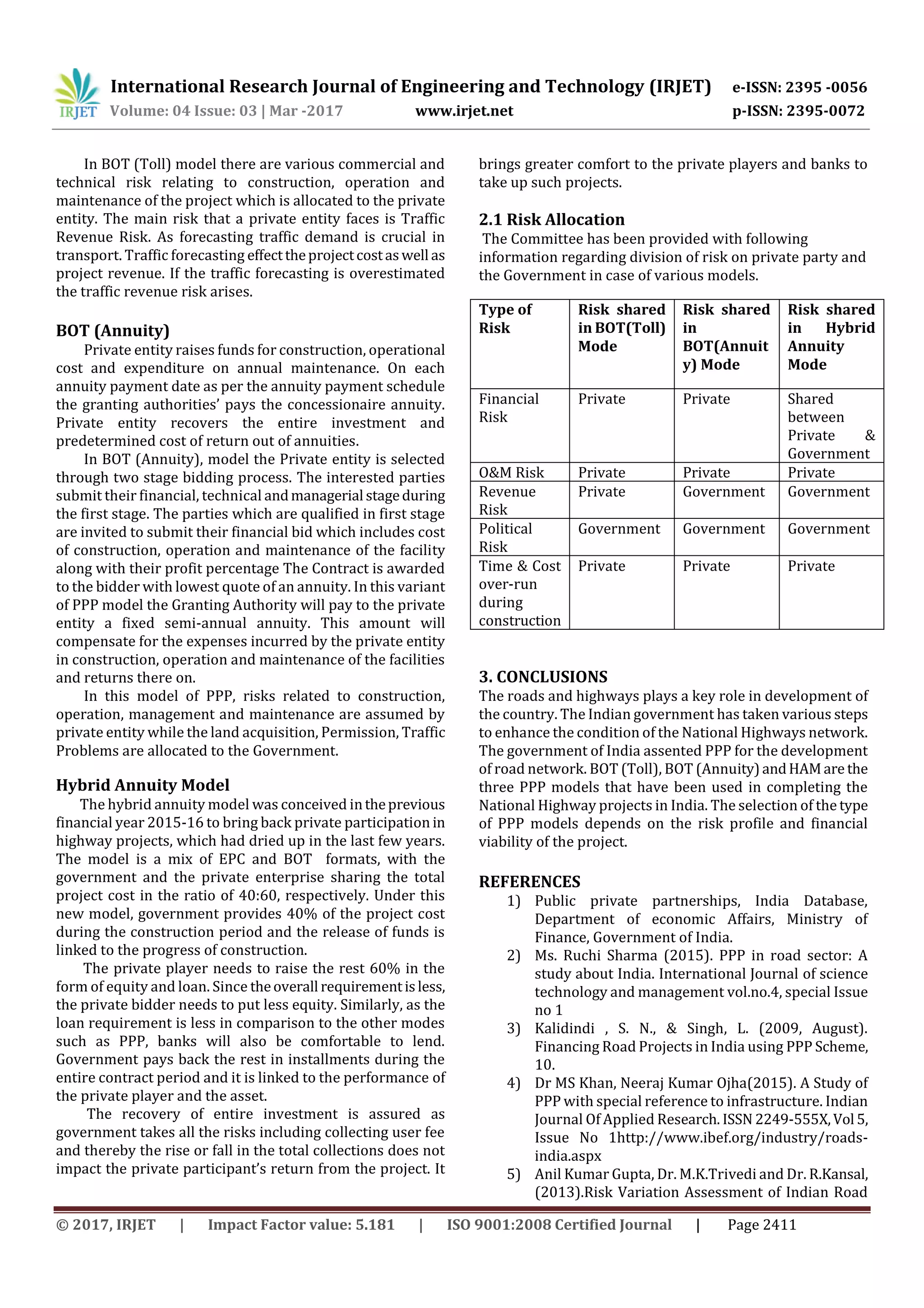 Study of Different Public-Private Partnership (PPP) Model for the Road ...