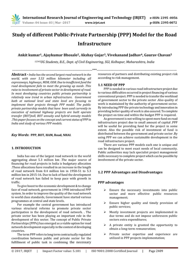 Study of Different Public-Private Partnership (PPP) Model for the Road ...
