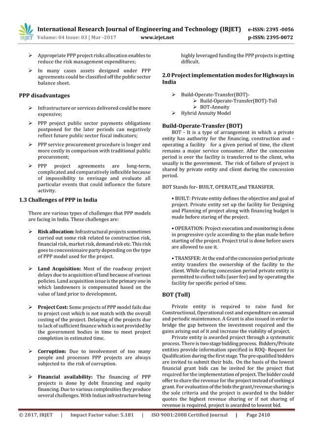 Study of Different Public-Private Partnership (PPP) Model for the Road ...