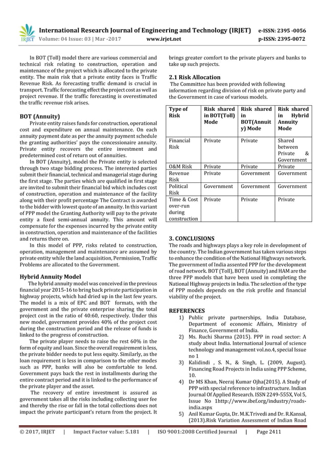 Study of Different Public-Private Partnership (PPP) Model for the Road ...