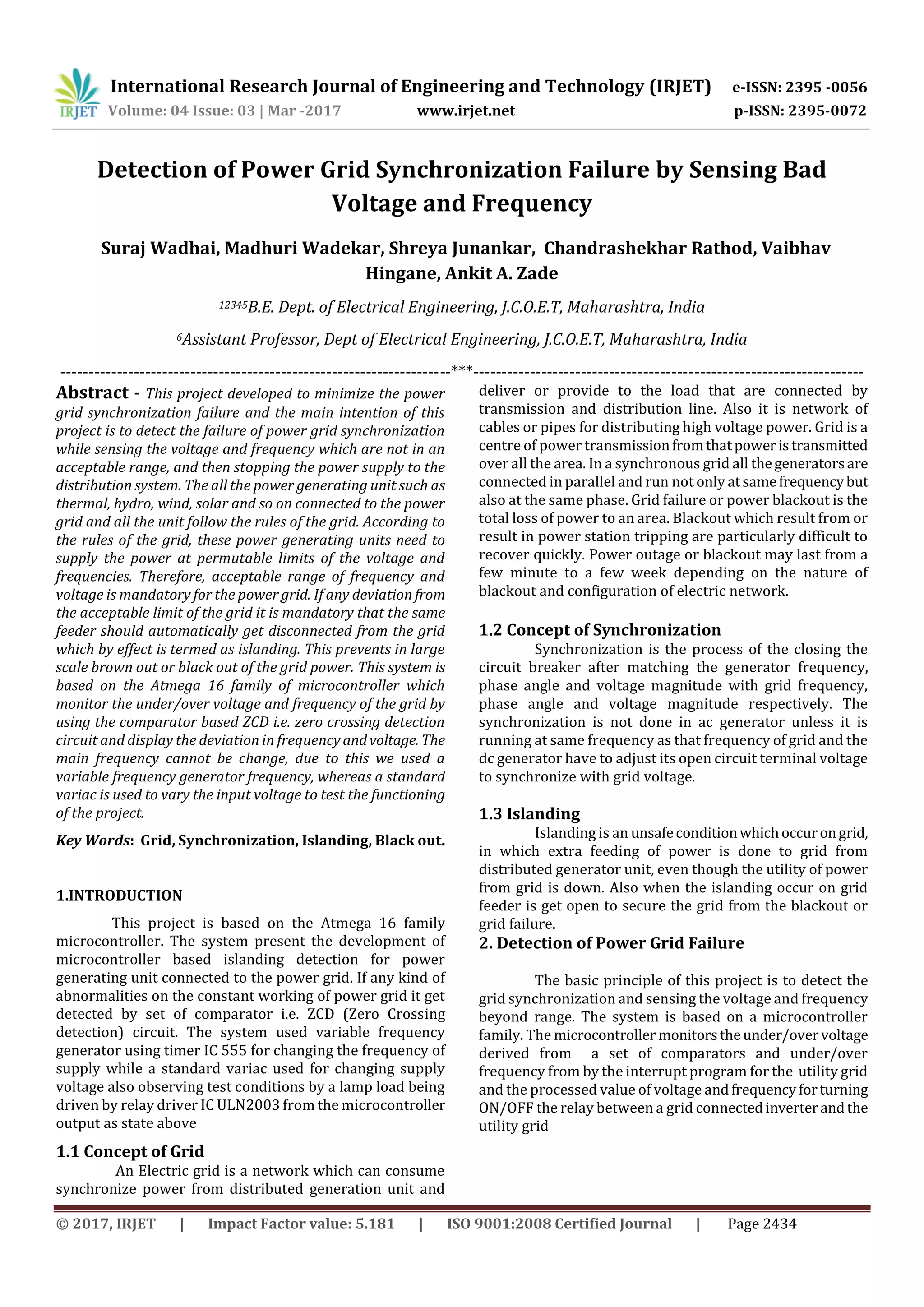 Detection of Power Grid Synchronization Failure by Sensing Bad Voltage and Frequency | PDF