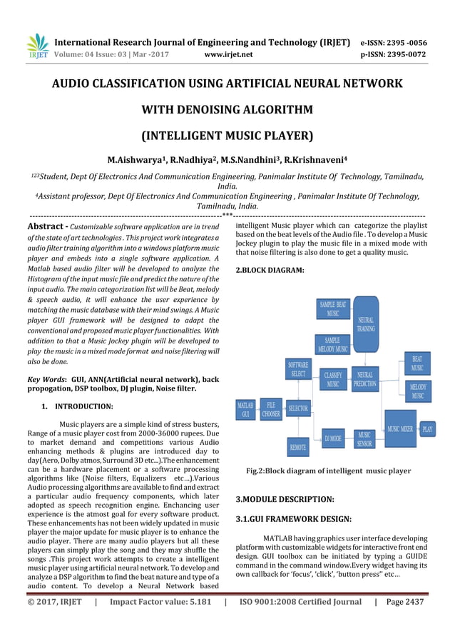 Audio Classification Using Artificial Neural Network With Denoising Algorithm Intelligent Music