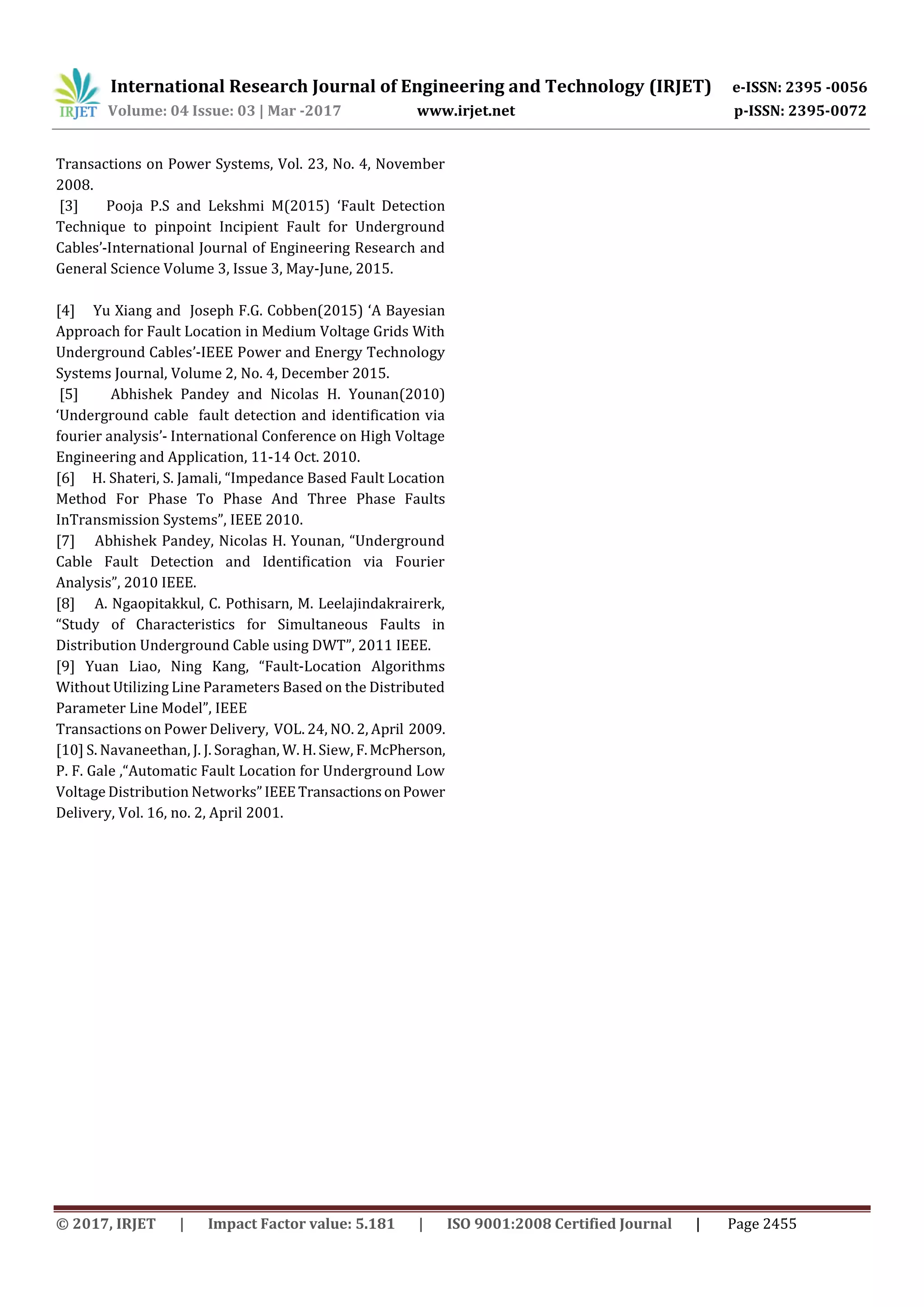 Detection Of Underground Cable Fault Using Arduino Pdf