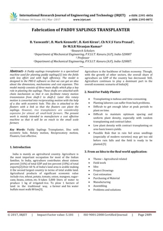 Fabrication of Paddy Saplings Transplanter | PDF | Woodworking | Arts ...
