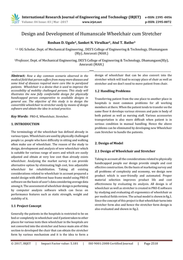 Design and Development of Humanscale Wheelchair Cum Stretcher | PDF