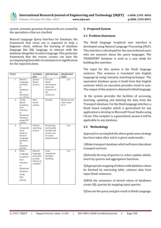 Hindi language as a graphical user interface to relational database for transport system | PDF