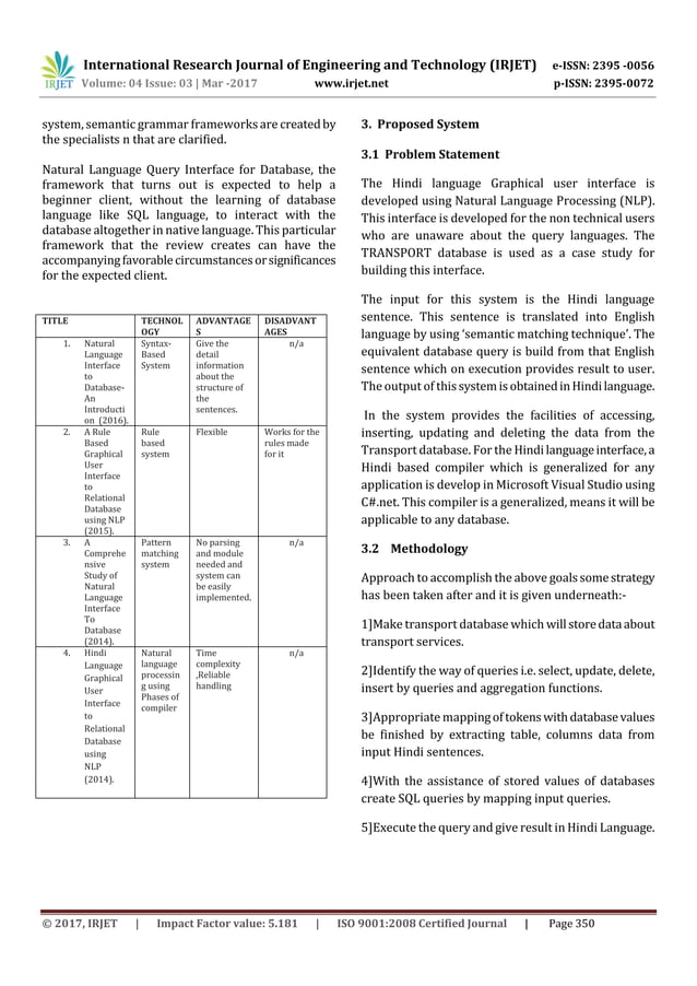 Hindi language as a graphical user interface to relational database for transport system | PDF