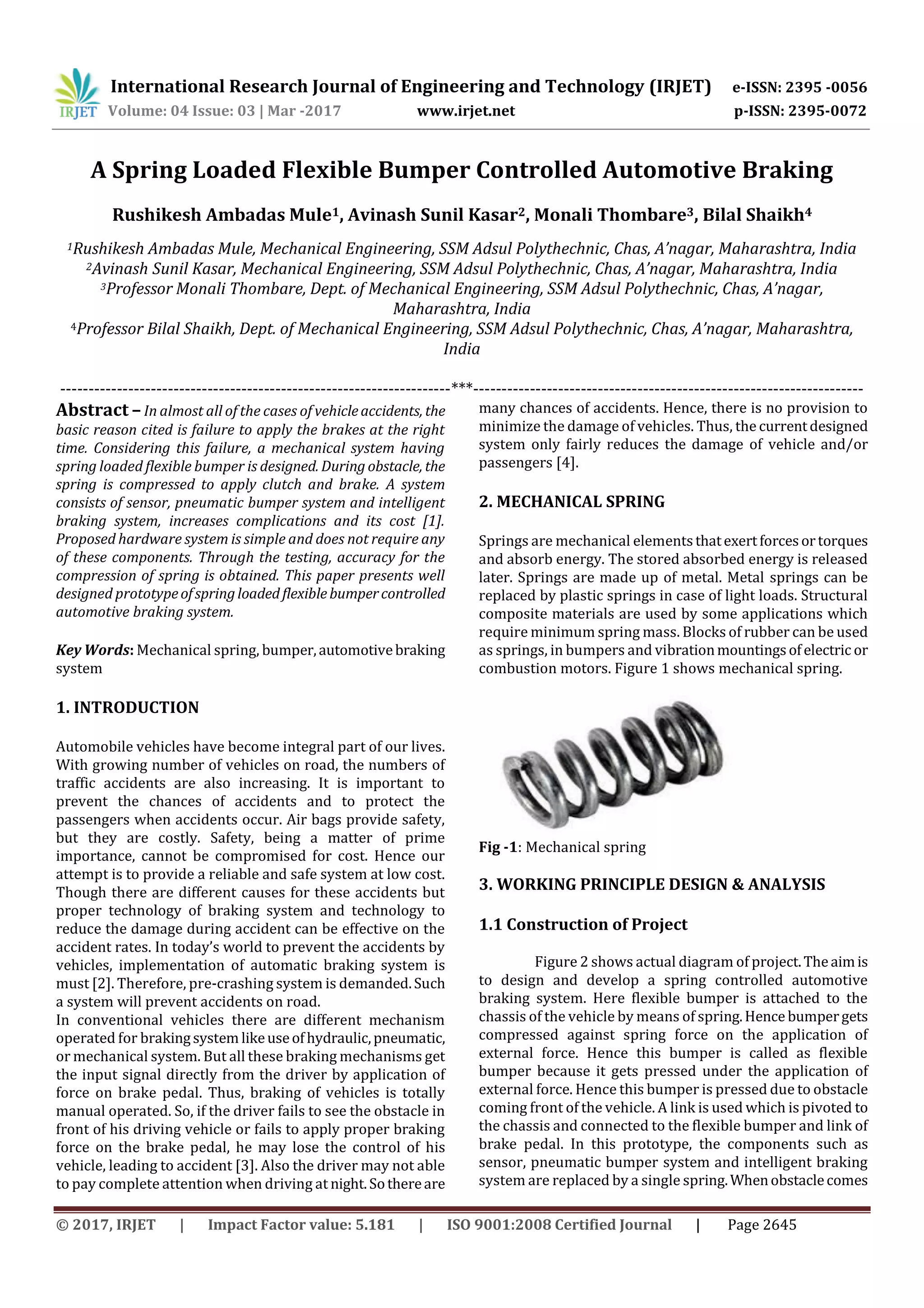 A Spring Loaded Flexible Bumper Controlled Automotive Braking | PDF