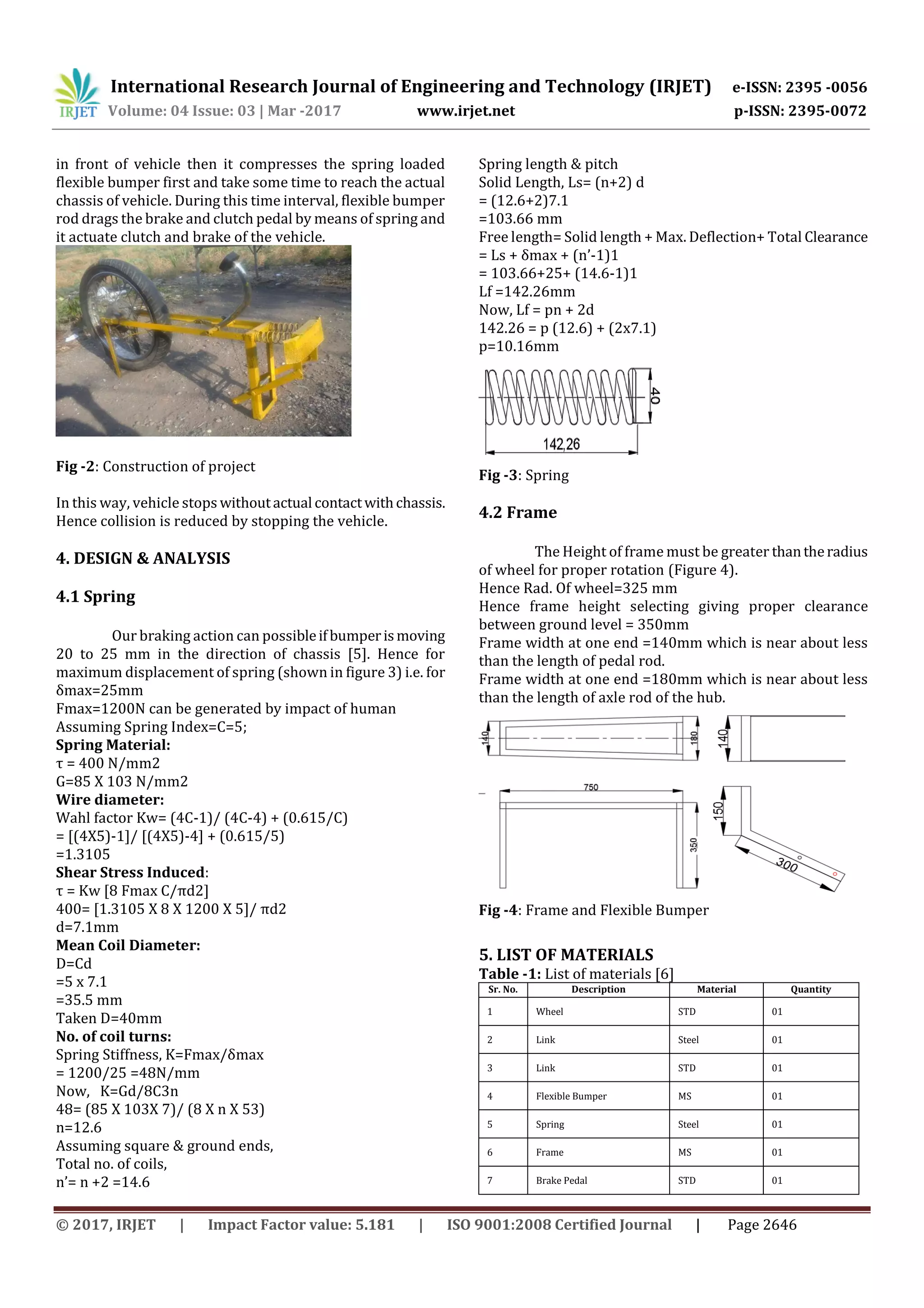 A Spring Loaded Flexible Bumper Controlled Automotive Braking | PDF