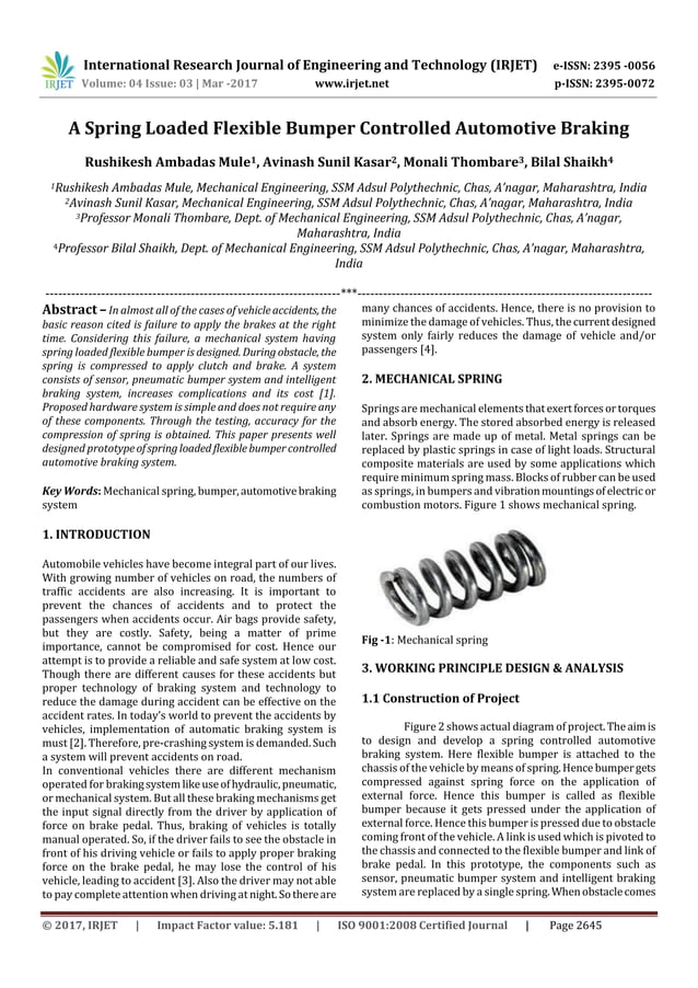 A Spring Loaded Flexible Bumper Controlled Automotive Braking | PDF