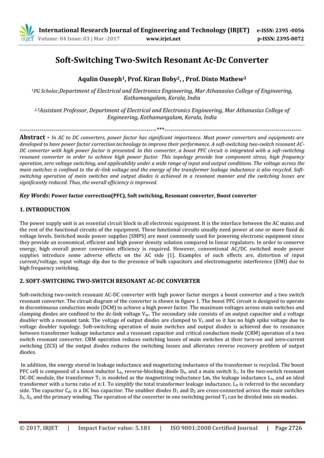 Soft-Switching Two-Switch Resonant AC-DC Converter | PDF