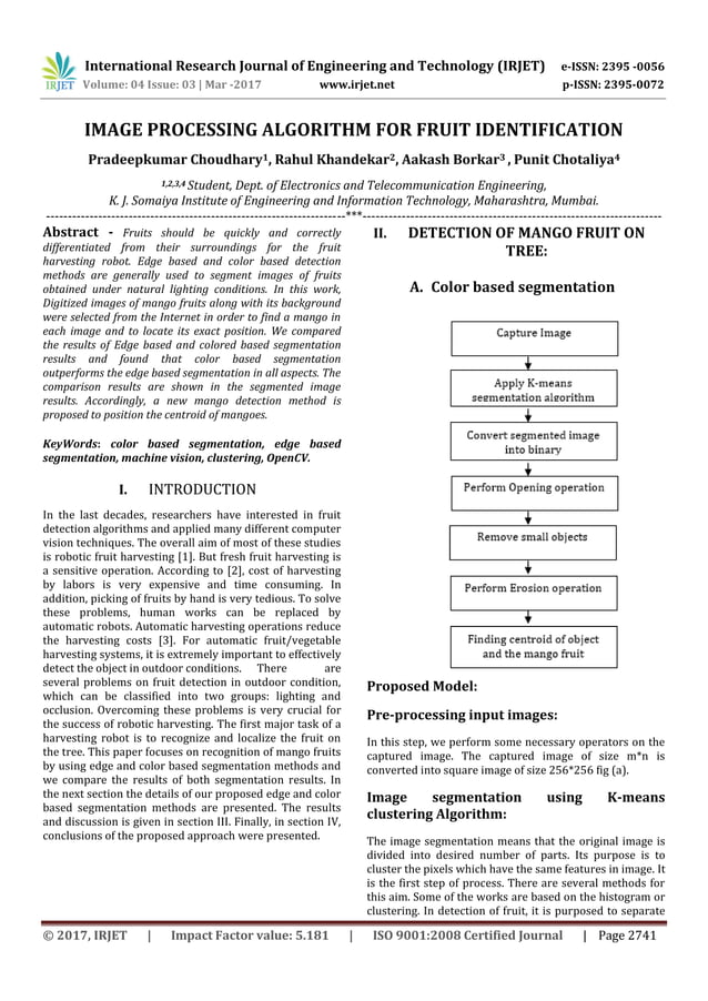 Image Processing Algorithm for Fruit Identification | PDF