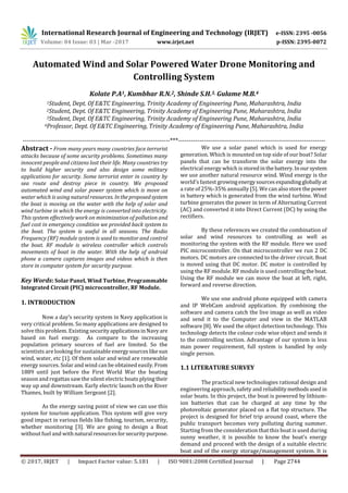 Automated Wind and Solar Powered Water Drone Monitoring and Controlling System | PDF