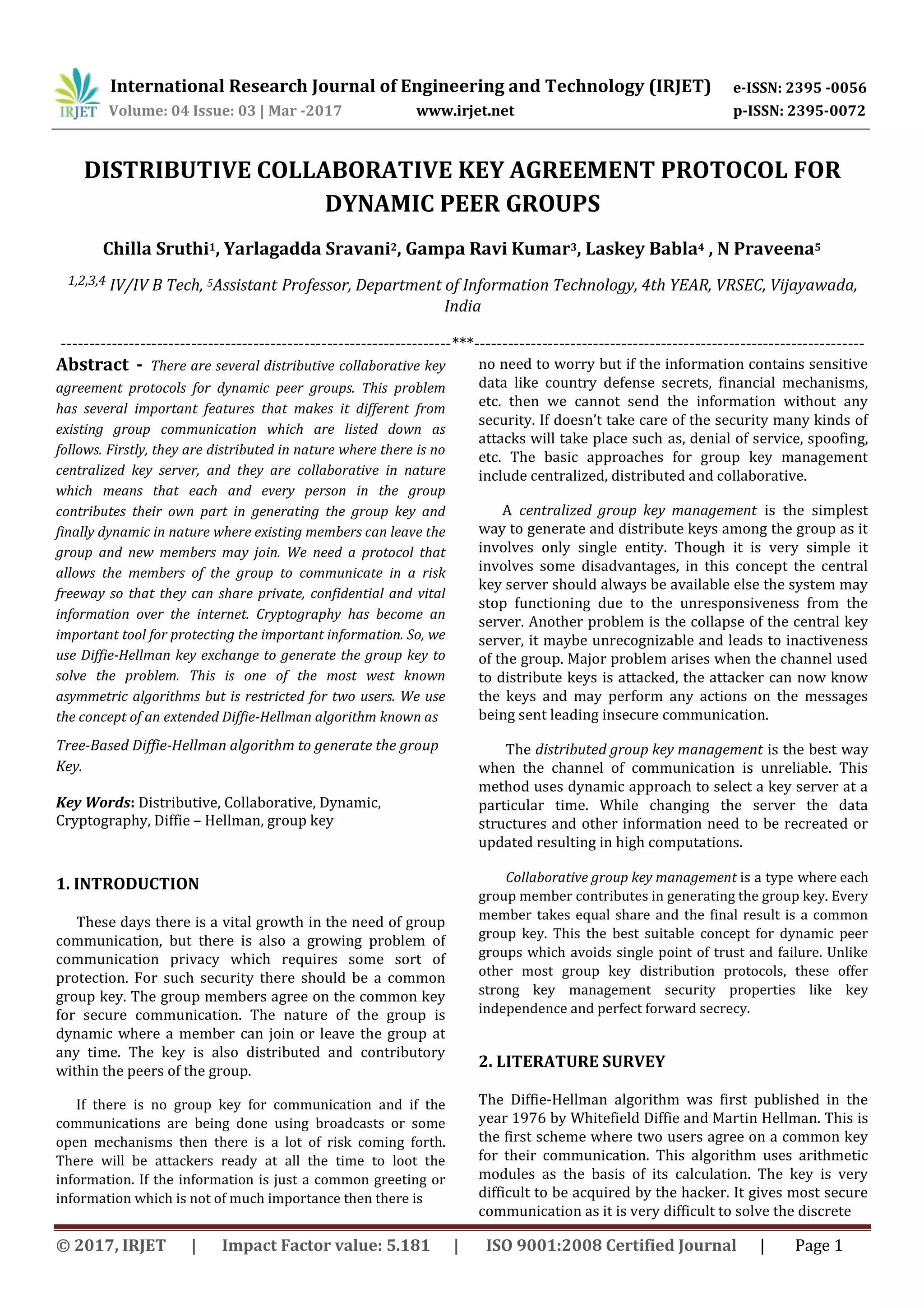 Distributive Collaborative Key Agreement Protocol for Dynamic Peer Groups | PDF