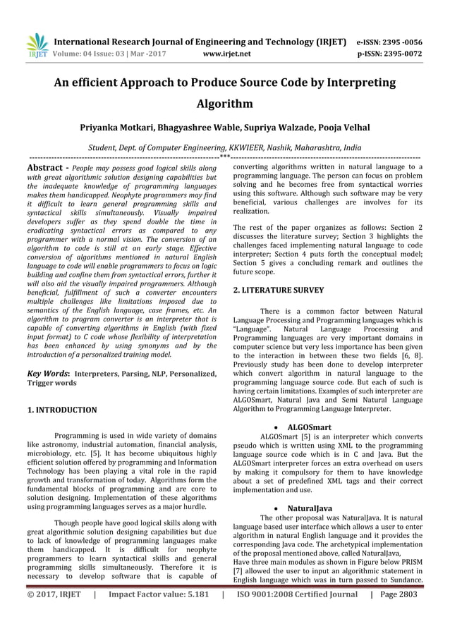 An Efficient Approach to Produce Source Code by Interpreting Algorithm | PDF