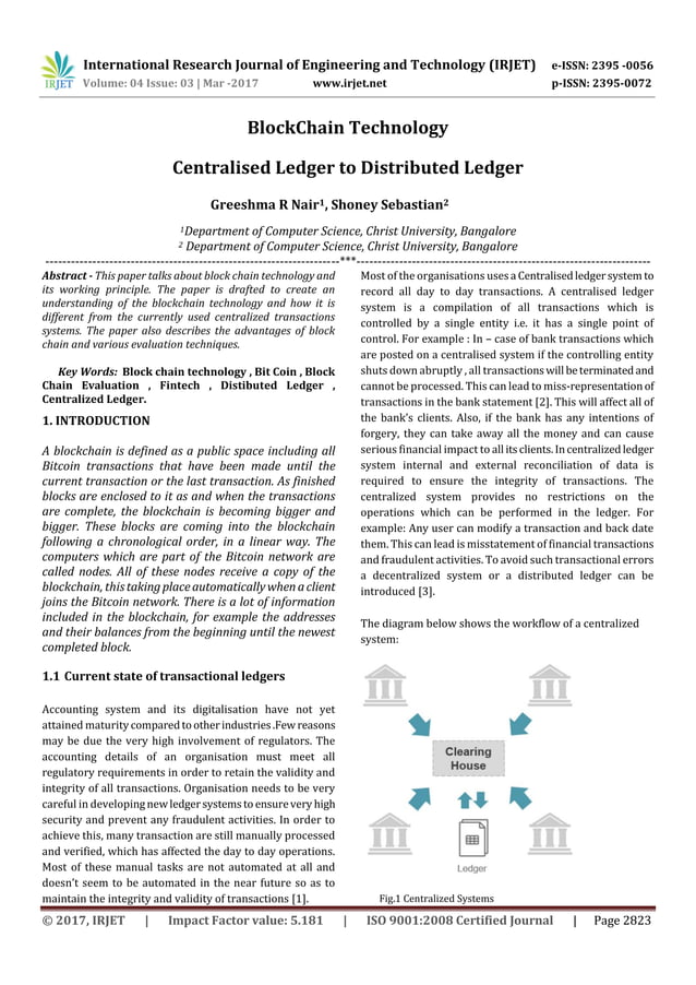 Blockchain Technology Centralised Ledger to Distributed Ledger | PDF