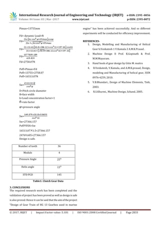 Design of Gear For Hg13 Gear Box used in Marine Engine | PDF