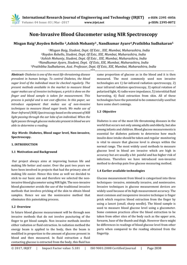 Non-Invasive Blood Glucometer using NIR Spectroscopy | PDF