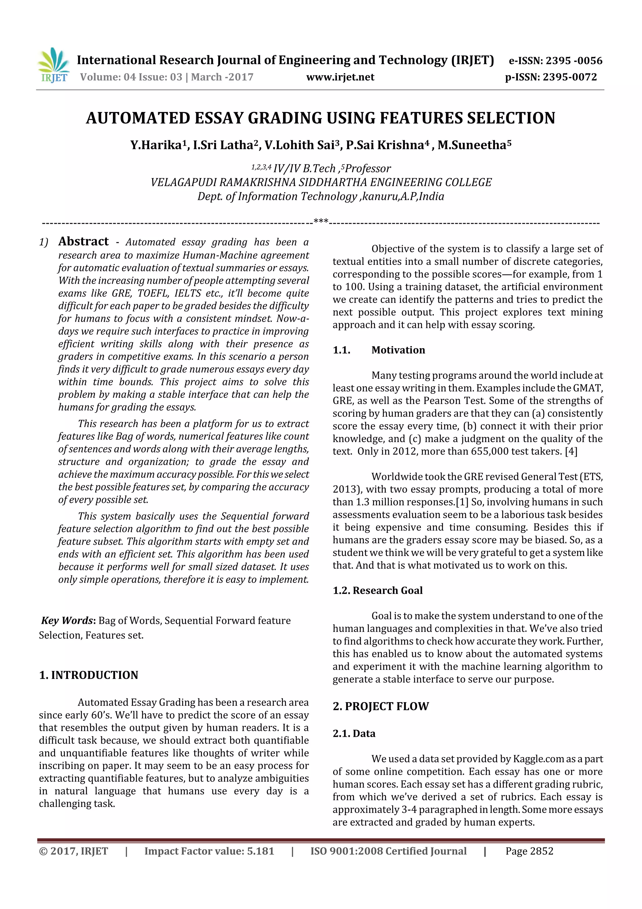 Automated Essay Grading using Features Selection | PDF