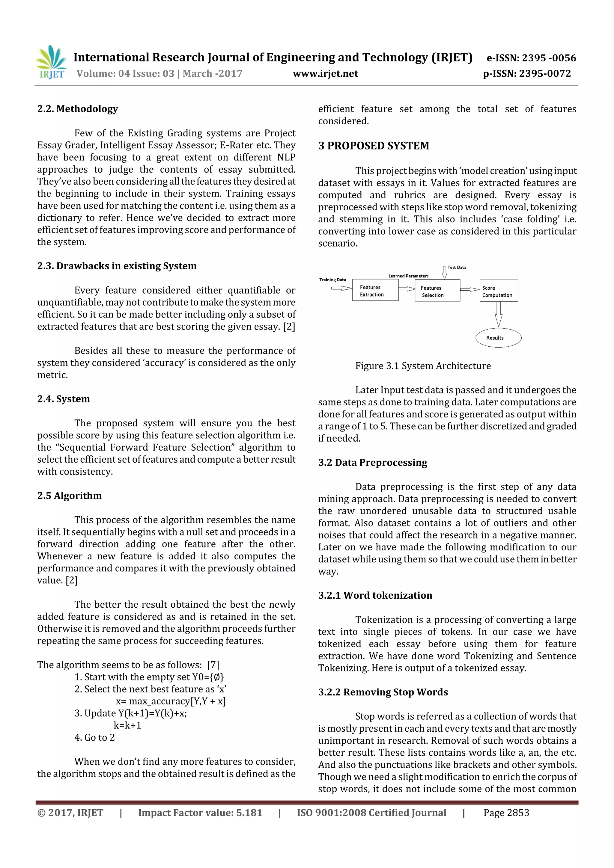 Automated Essay Grading using Features Selection | PDF
