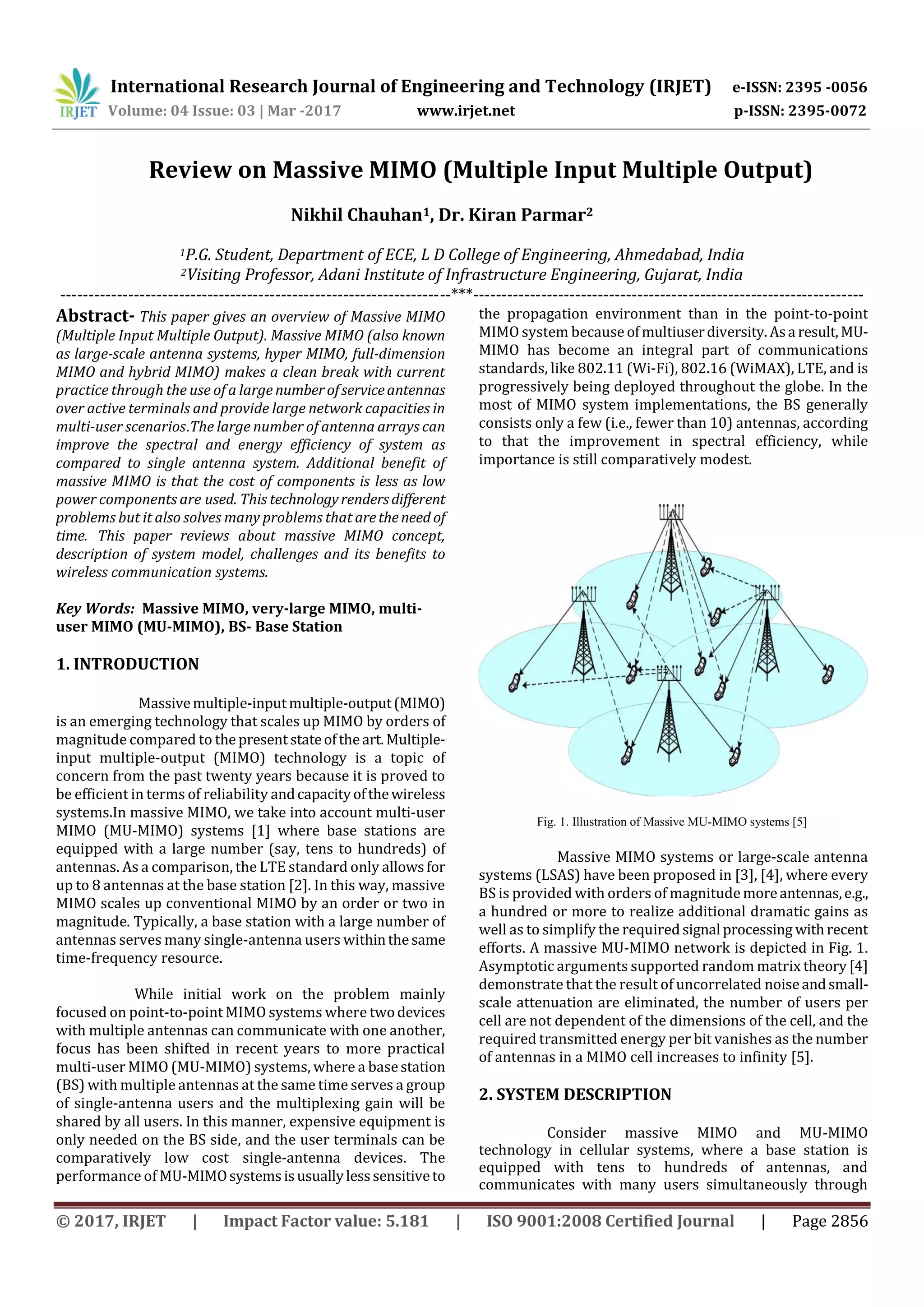 Review On Massive Mimo Multiple Input Multiple Output Pdf