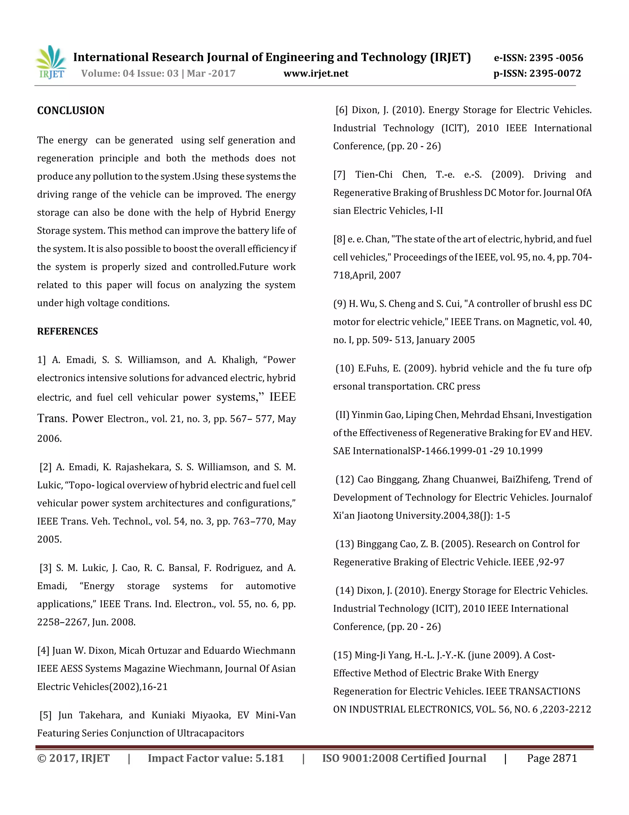 Power Production in Electricle Vehicle using Self Generation and ...