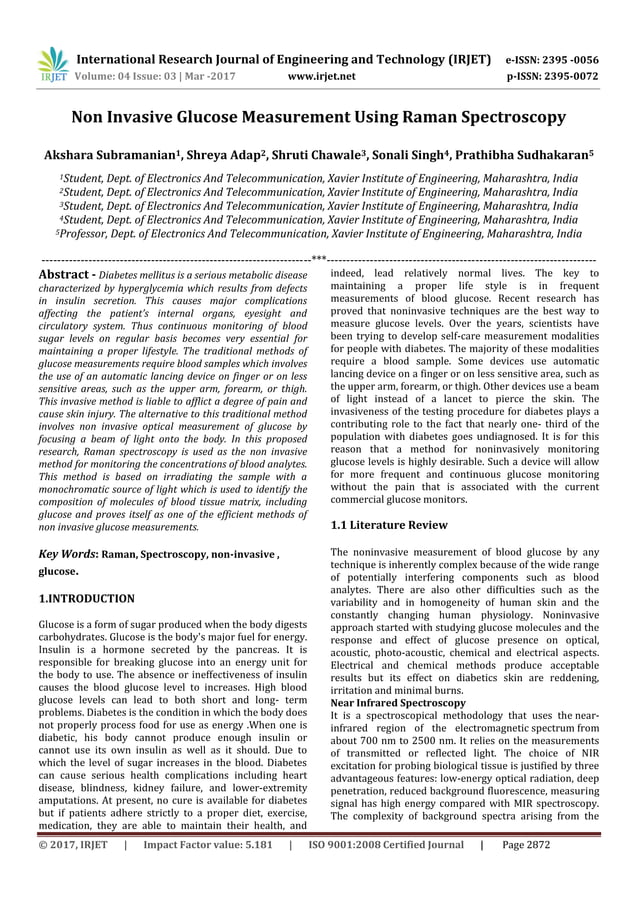 Non Invasive Glucose Measurement using Raman Spectroscopy | PDF ...