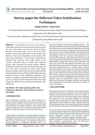 Survey Paper for Different Video Stabilization Techniques | PDF | Video Software | Computer ...