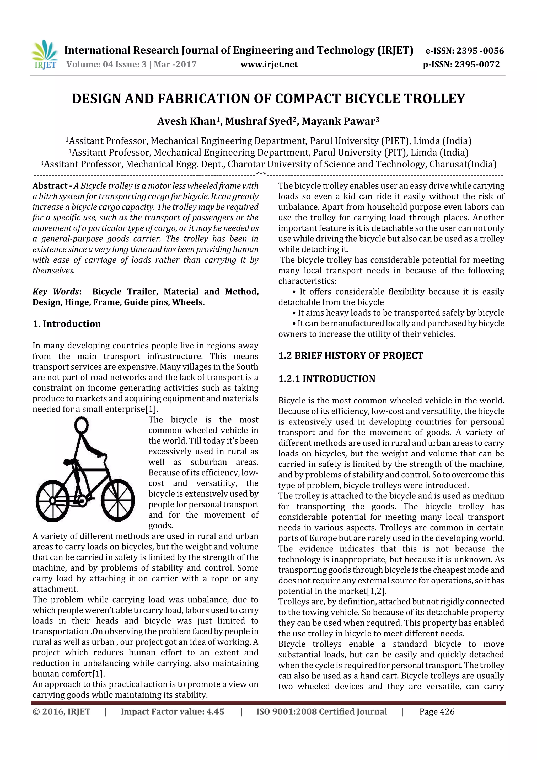 Design and fabrication of compact bicycle trolley | PDF