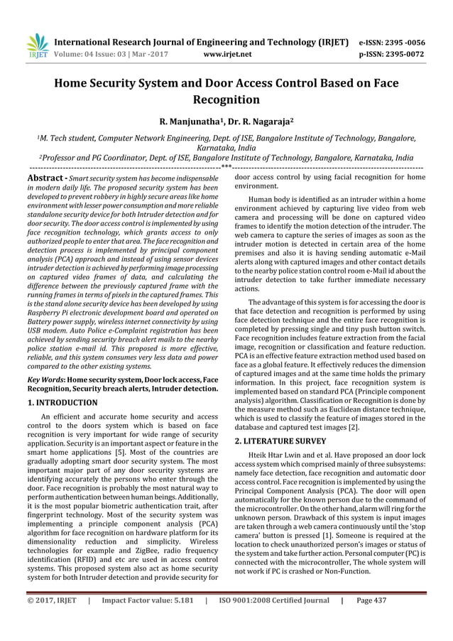 Home Security System and Door Access Control Based on Face Recognition | PDF