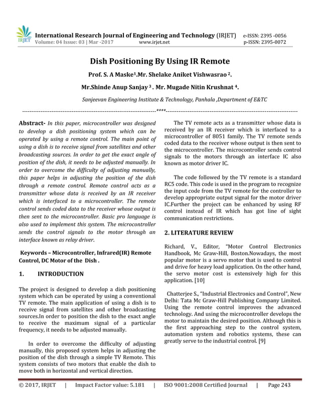 Dish Positioning By Using IR Remote | PDF