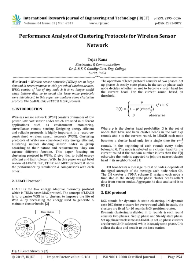 Performance Analysis Of Clustering Protocols For Wireless Sensor Network Pdf 7031