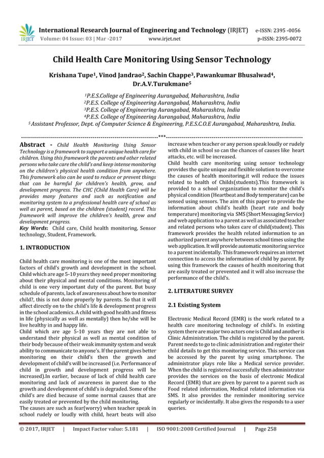 Child health care monitoring using sensor technology | PDF