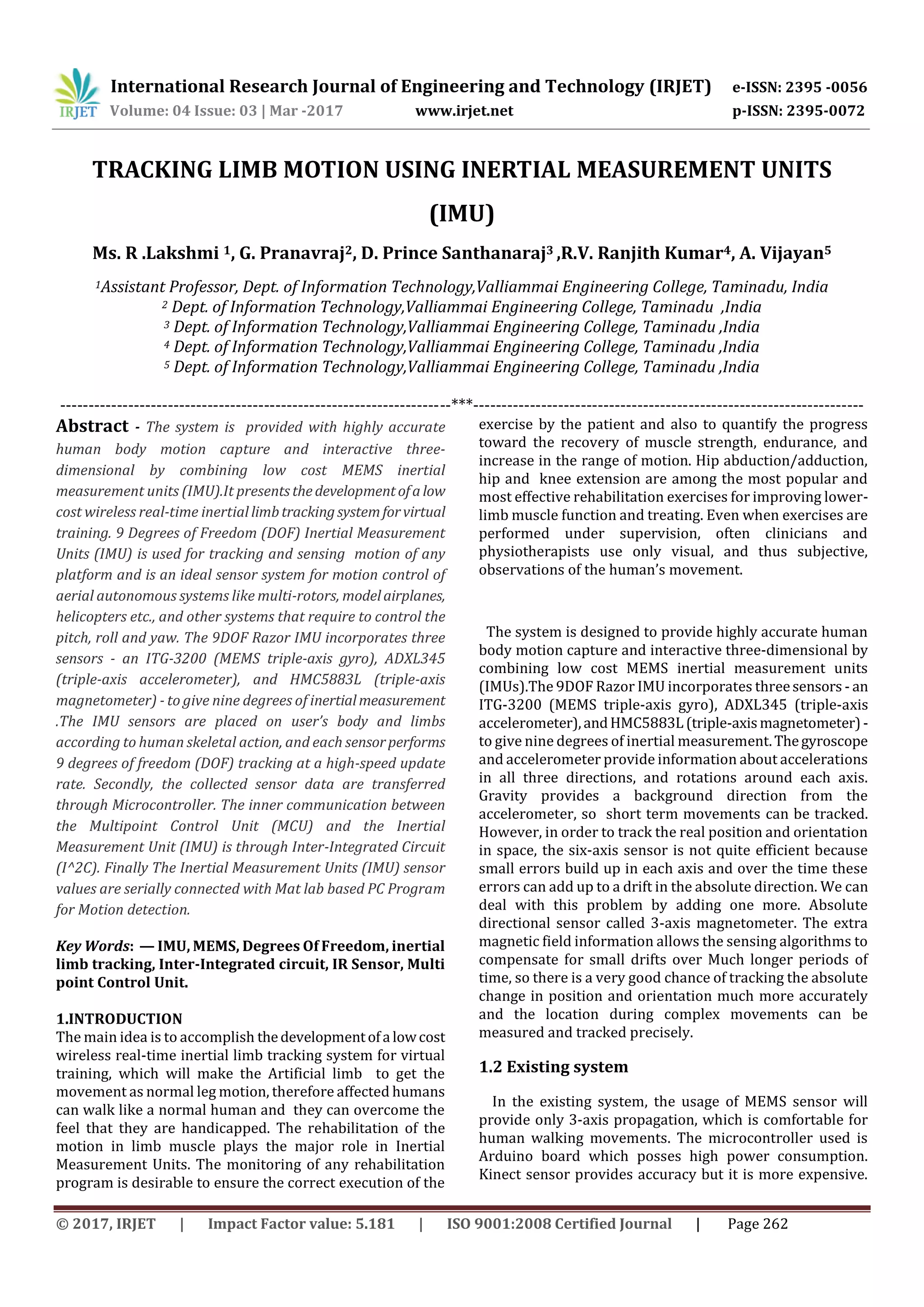 Tracking limb motion using inertial measurement units (IMU) | PDF