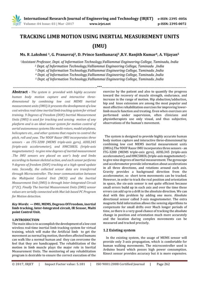 Tracking Limb Motion Using Inertial Measurement Units Imu Pdf