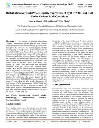 Distribution Network Power Quality Improvement by D-STATCOM & DVR Under Various Fault Conditions ...