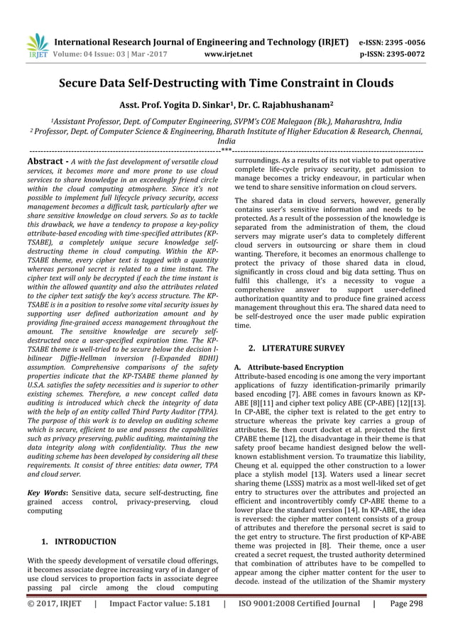 Secure Data Self-Destructing with Time Constraint in Clouds | PDF | Cloud Computing | Internet