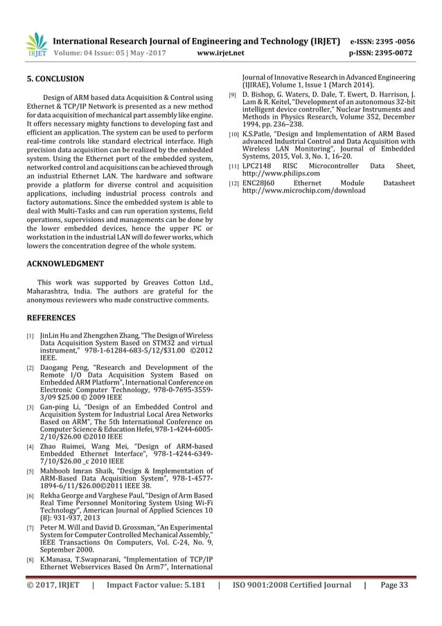IRJET-Design of ARM Based Data Acquisition and Control System for Engine Assembly Monitoring | PDF