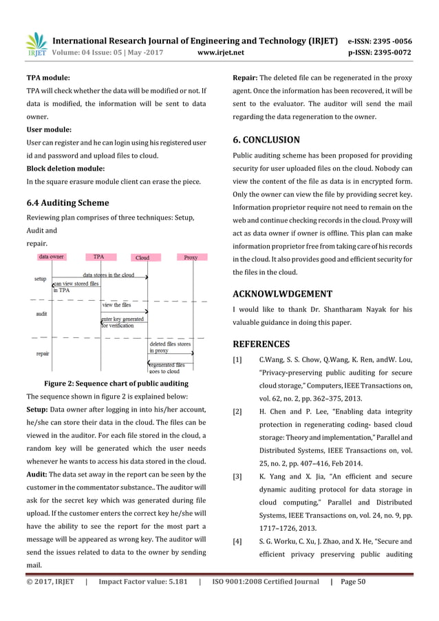 IRJET-Survey Paper on Security for Data Storage and Regeneration of Code by Adopting Auditing ...