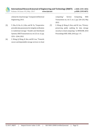 IRJET-Survey Paper on Security for Data Storage and Regeneration of Code by Adopting Auditing ...