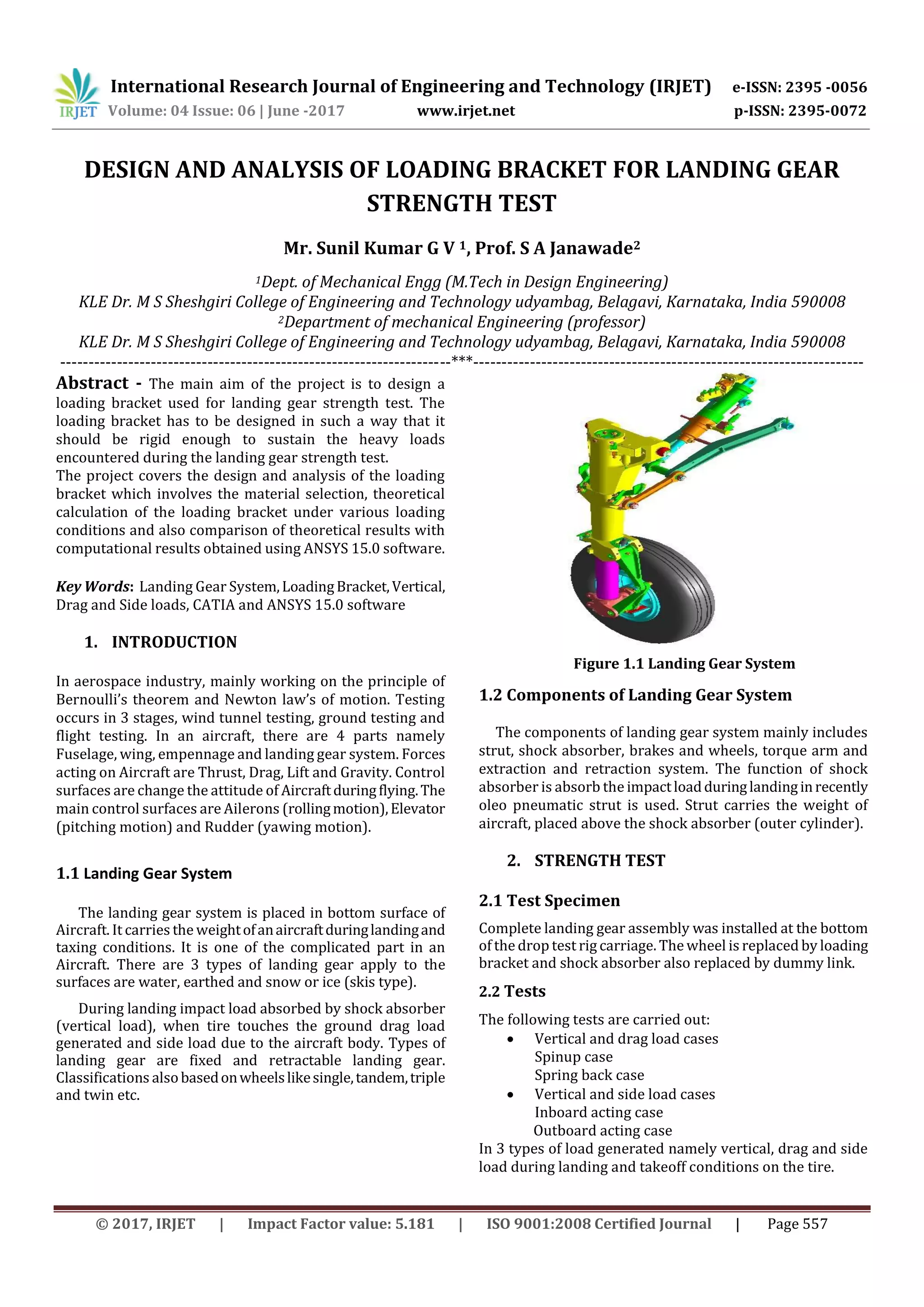 Design and Analysis of Loading Bracket for Landing Gear Strength Test | PDF