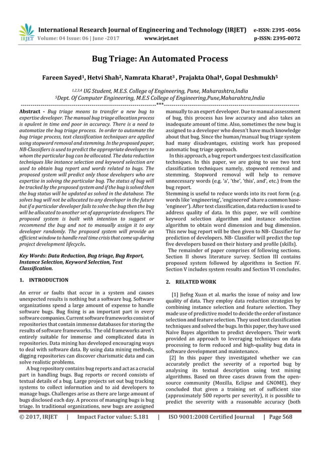 Bug Triage: An Automated Process | PDF