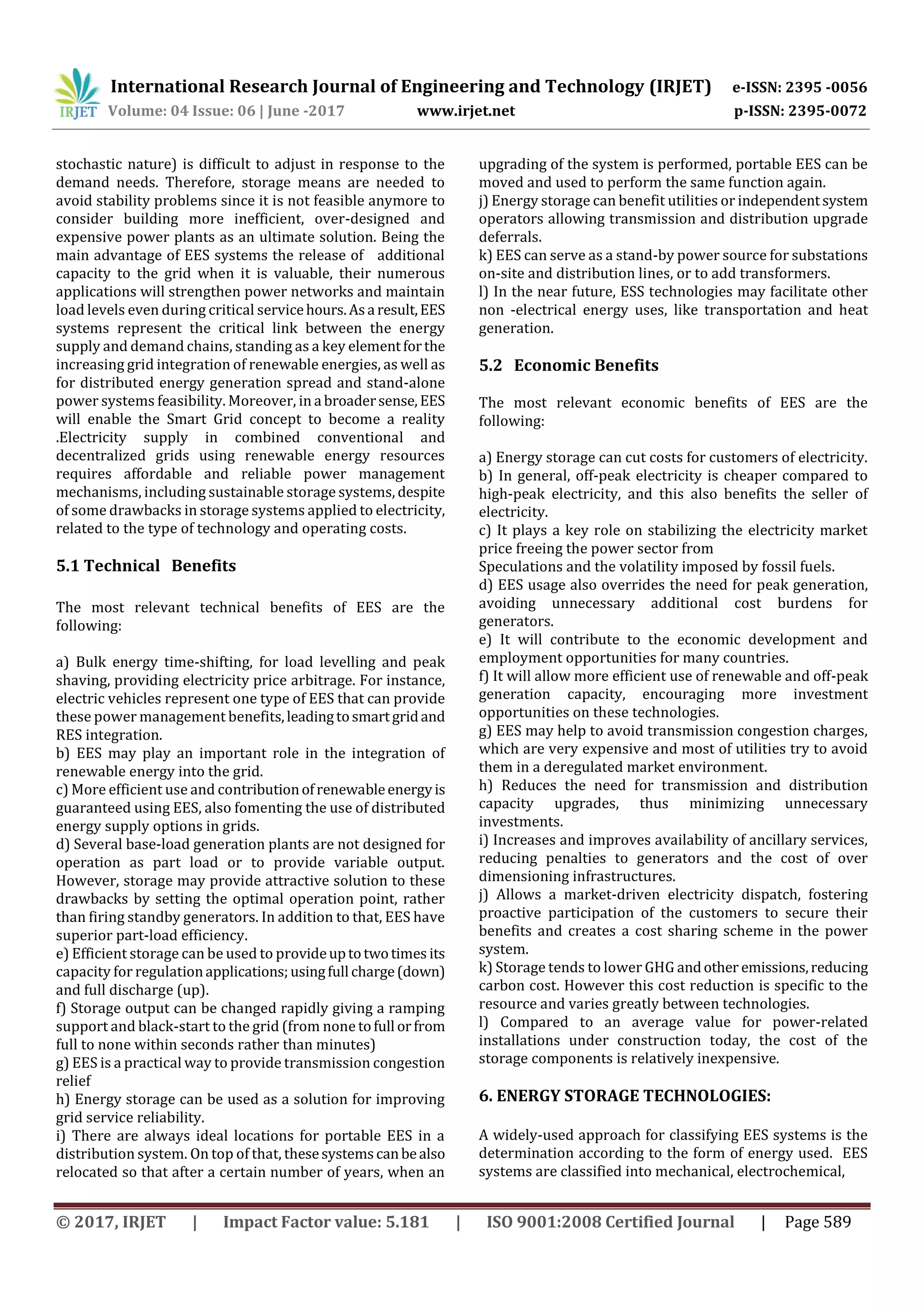 Renewable Energy Integration Into Smart Grid Energy Storage Technologies And Challenges Pdf