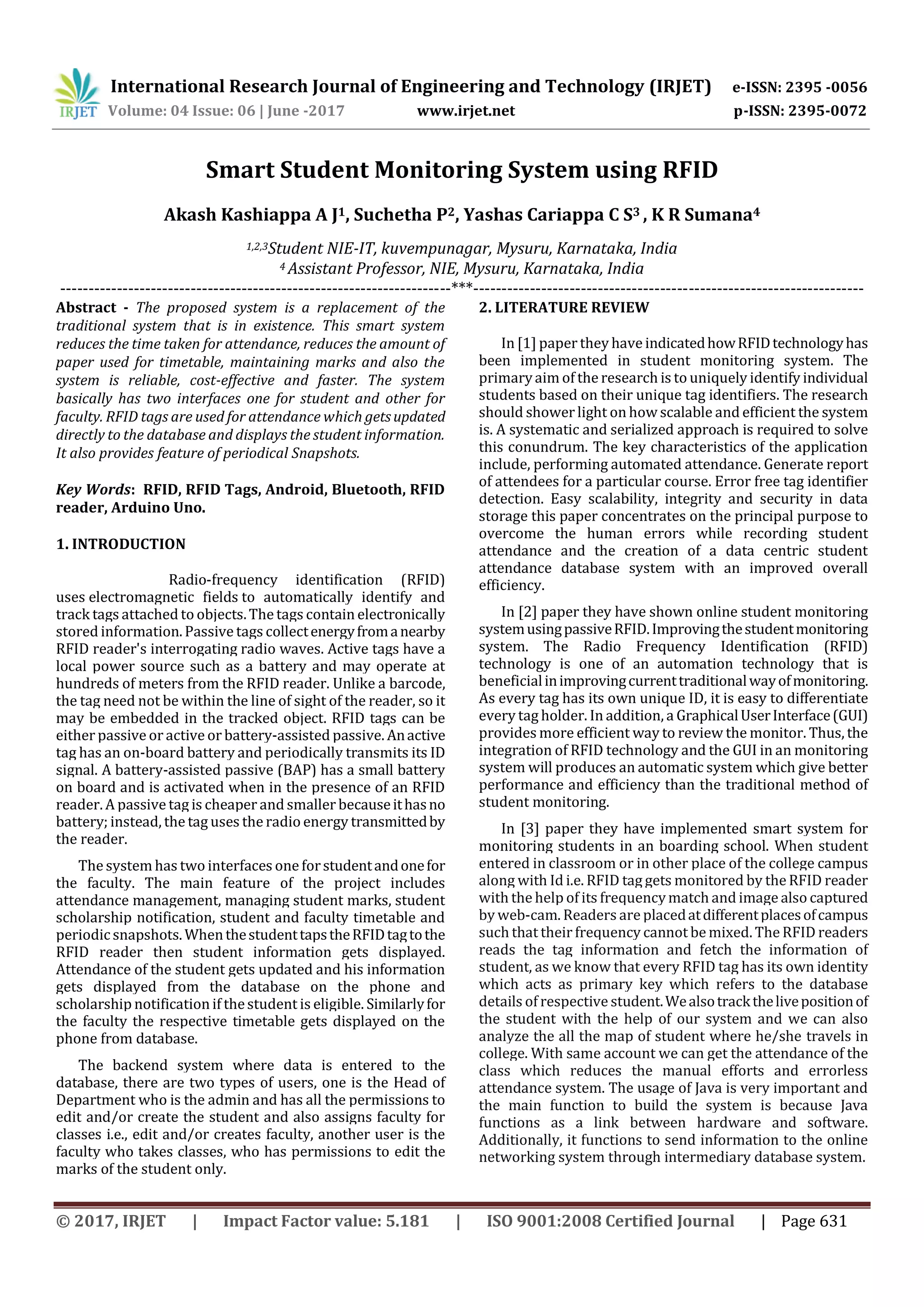 Smart Student Monitoring System using RFID | PDF | Computer Software ...