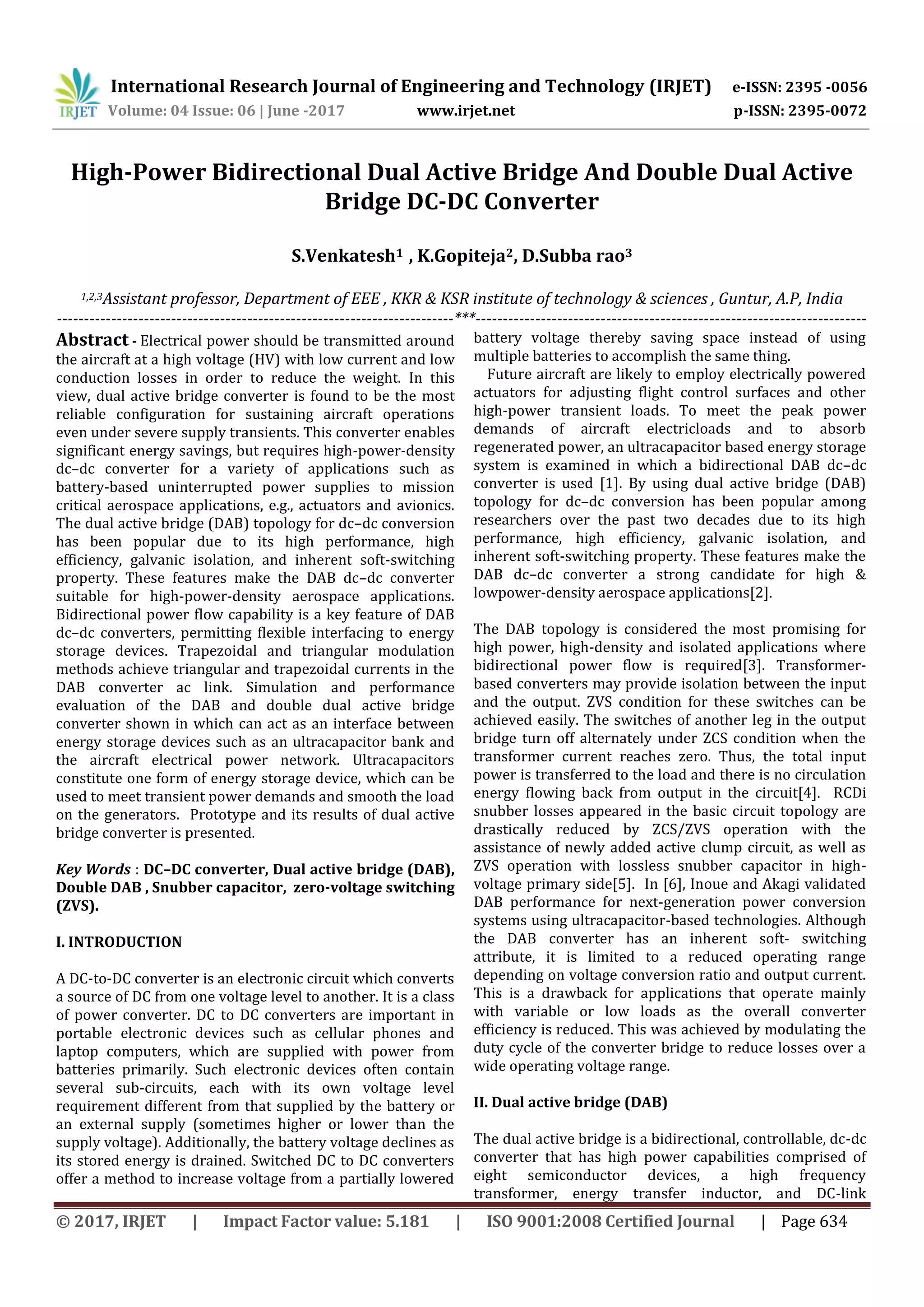 High-Power Bidirectional Dual Active Bridge and Double Dual Active Bridge DC-DC Converter | PDF