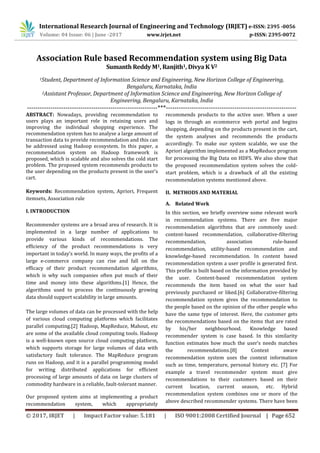 Association Rule based Recommendation System using Big Data | PDF